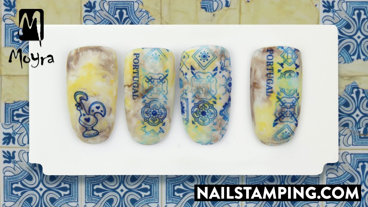 Marble nail art inspired by Portugal (nailstamping.com) - YouTube