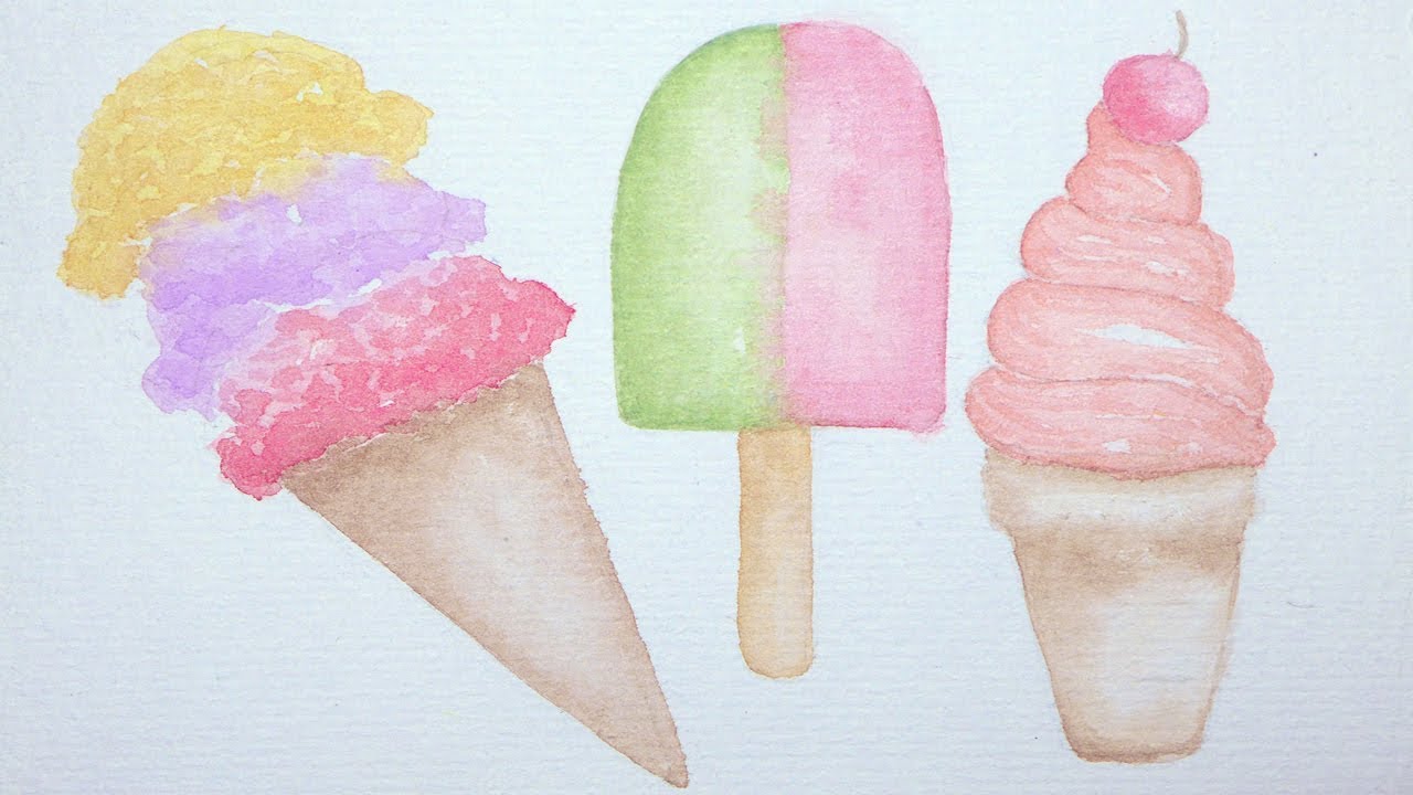 Ice Cream Easy Watercolor Painting for Beginners | Fun Happy Music ...