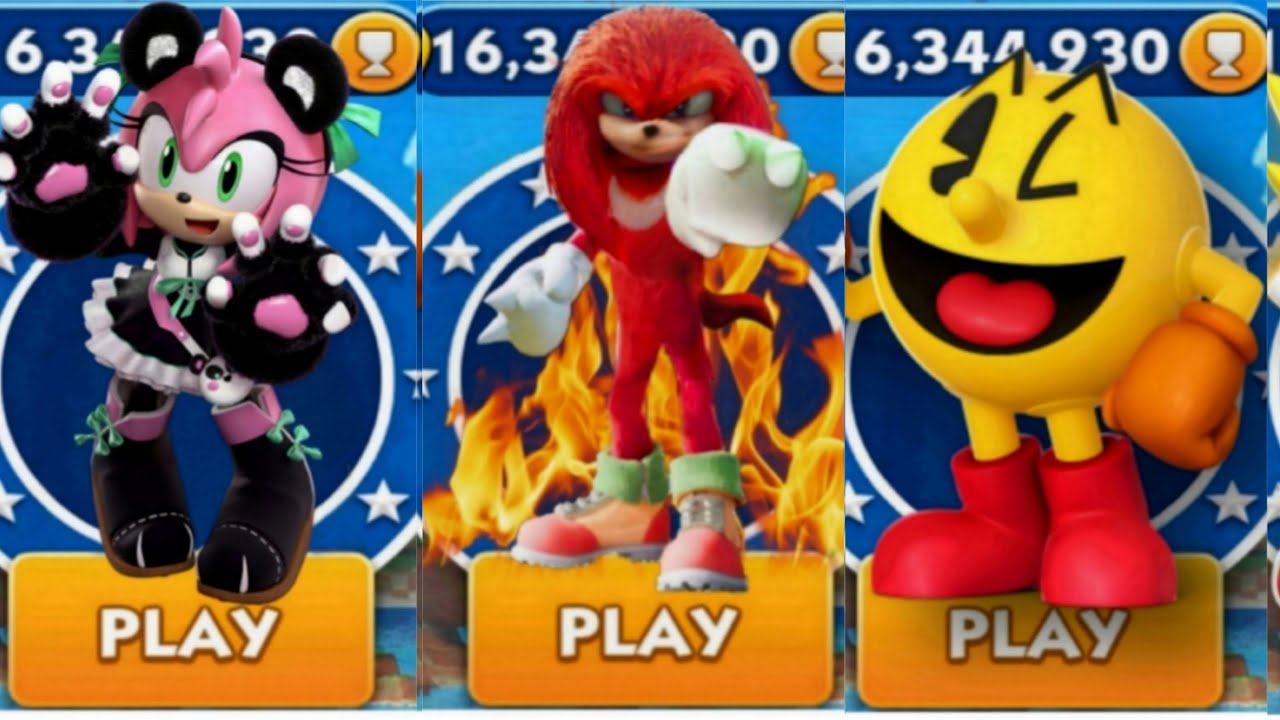 Sonic Dash - Panda Amy VS Sir Knuckles VS Pacman _ Movie Sonic vs All ...