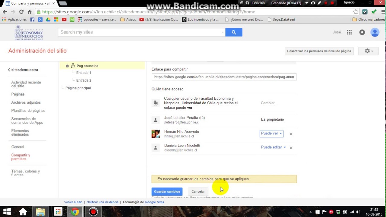 Tutorial VI - Google Sites (Compartir sitio y permisos a nivel de ...