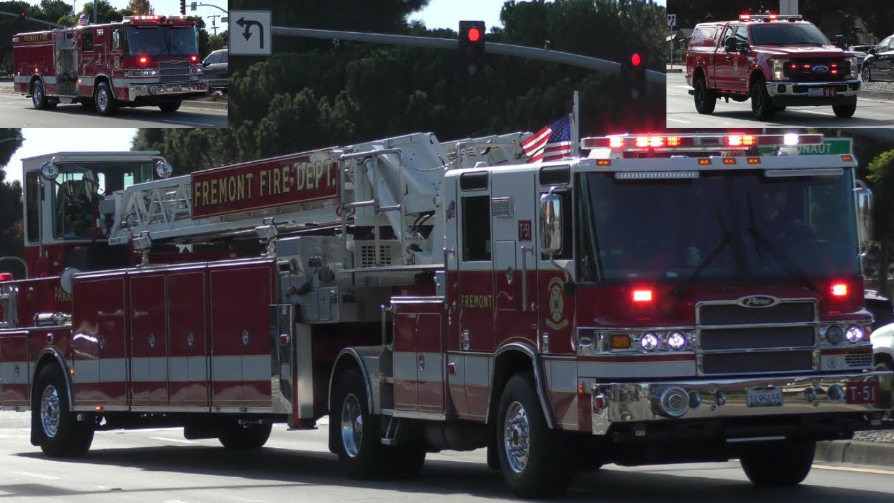 Fremont Fire Dept. Battalion 6, Engine 51 & Truck 51 Responding - YouTube