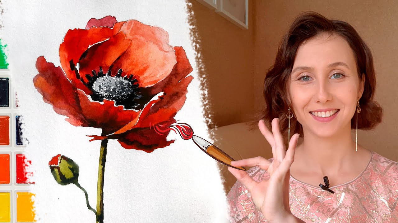 Анемон акварелью Акварель для начинающих Как нарисовать цветы
