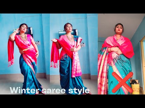 #Winter saree style with saal #sareelook #winter saree style #MaOMaye ...
