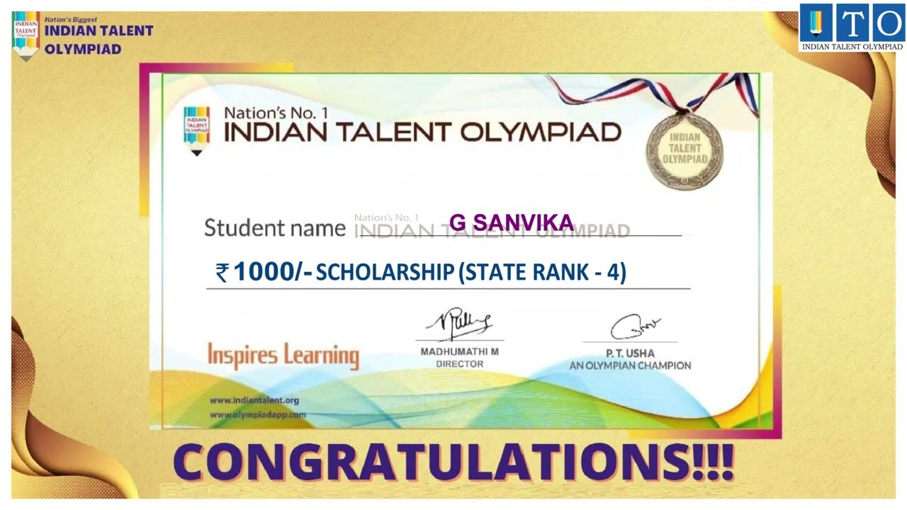 Olympiad Best Performer 2021 22 STATE TOPPER State Rank 4 G Sanvika Olympiad Best Performer 2021 22 STATE TOPPER State Rank 4 G Sanvika