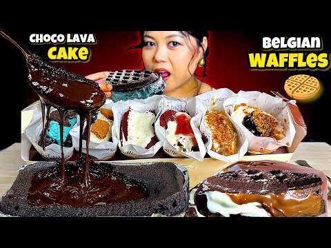 EATING HOMEMADE CHOCO LAVA CAKE & BELGIAN WAFFLES 😍| SO MUCH CHOCOLATE! MUKBANG ASMR
