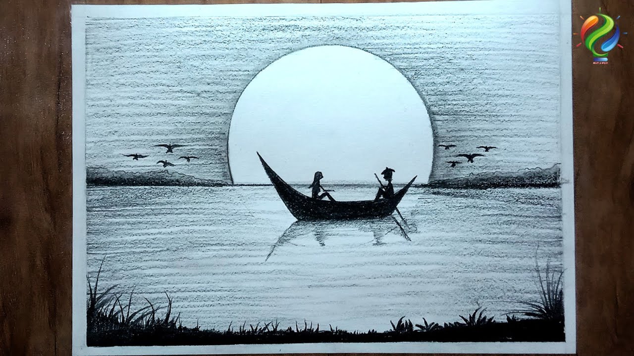 How to draw Scenery with Pencil Step by Step||Scenery Drawing Pencil ...