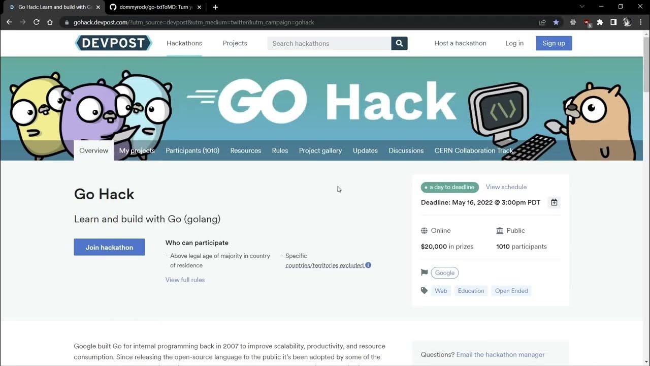 Go Hackathon - generating HTML and MD files from text - YouTube
