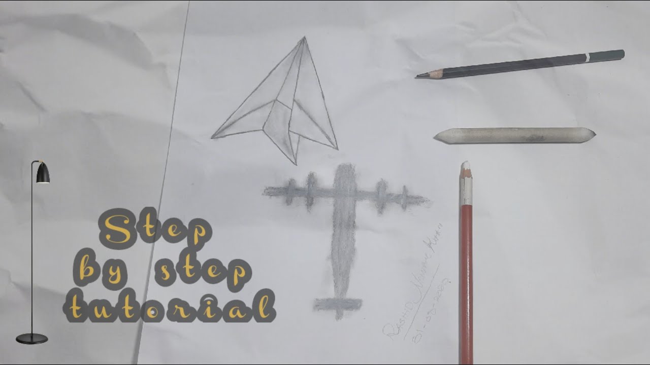 Step by step tutorial of drawing paper plane with a mysterious shadow ...