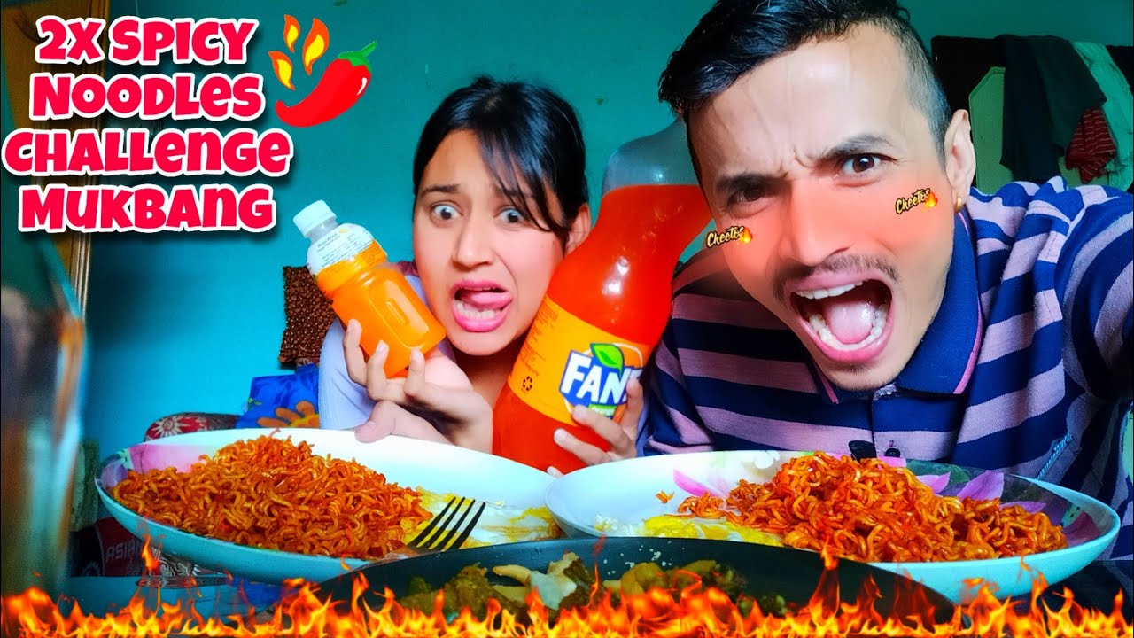 🔥🌶2X SPICY NOODLES CHALLENGE MUKBANG🔥/COUPLEVLOG/ANGELANPU - YouTube