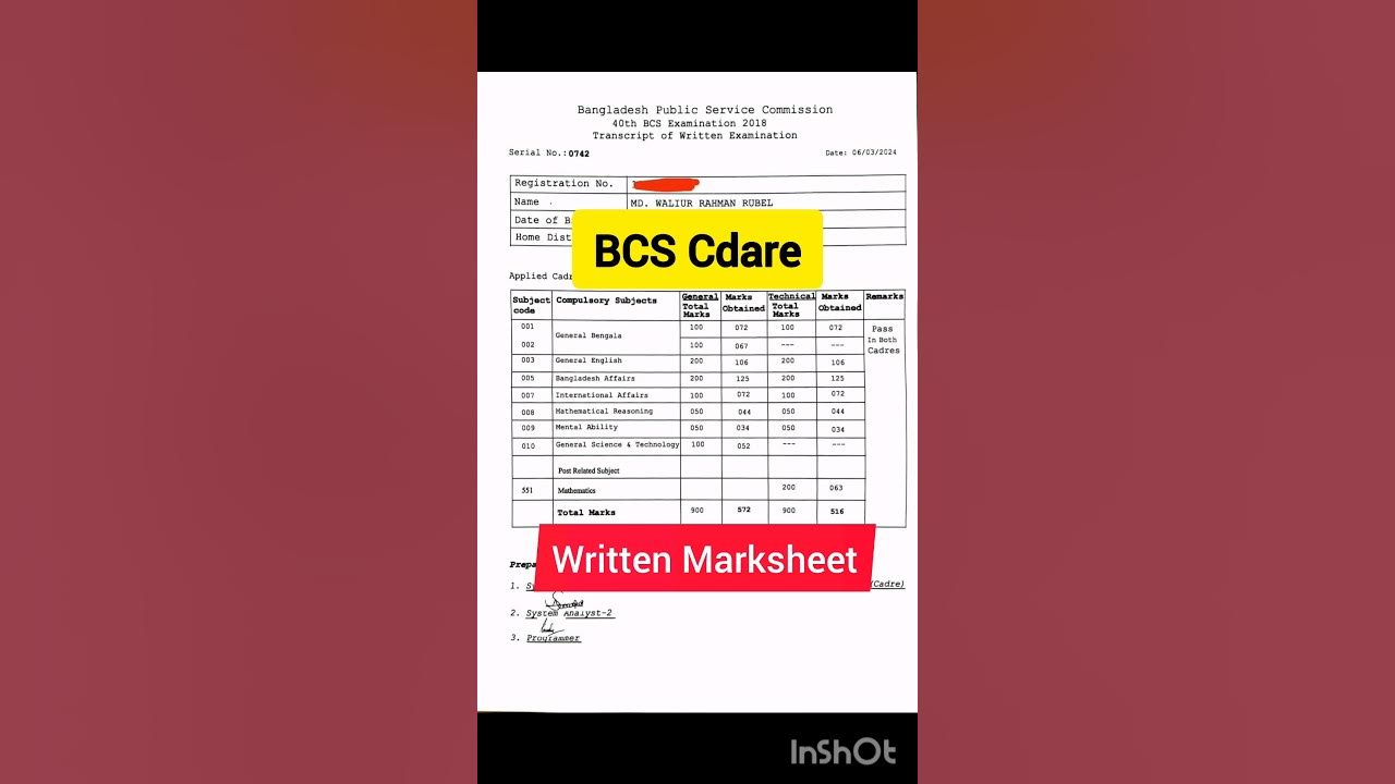 BCS Cadre Marksheet | #bcswritten #bcs #cadres #bcsbooklist # ...