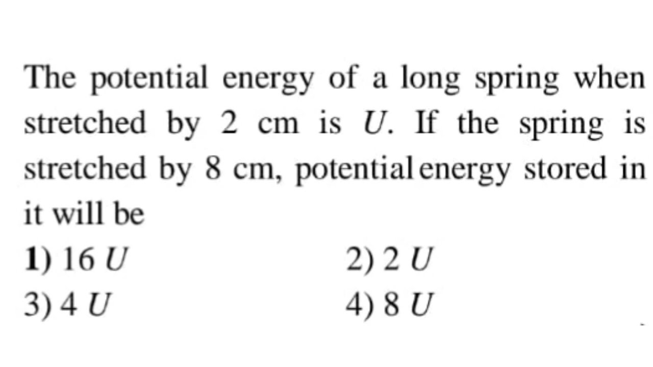 The potential energy of a long spring when stretched by 2cm is U. If ...