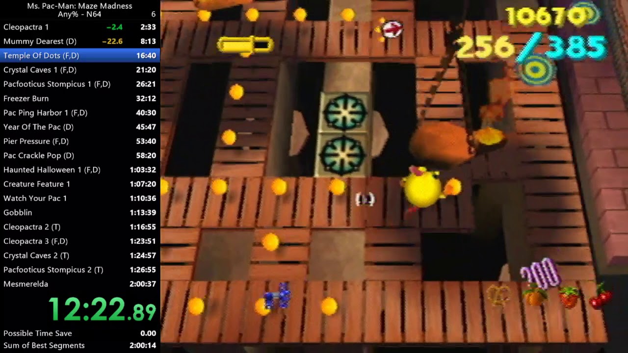 Ms. Pac-Man: Maze Madness Any% (N64) Speedrun in 1:41:40 (1:40:04 IGT ...