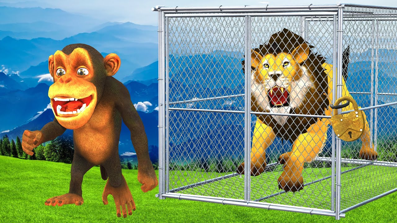 Cartoon Lion In Cage