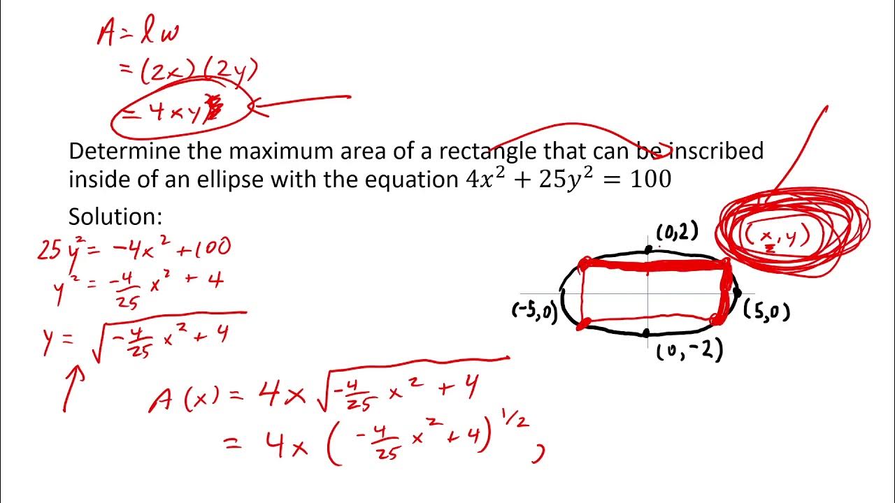 MCV4U Calculus Optimization Rectangle in Ellipse Example - YouTube