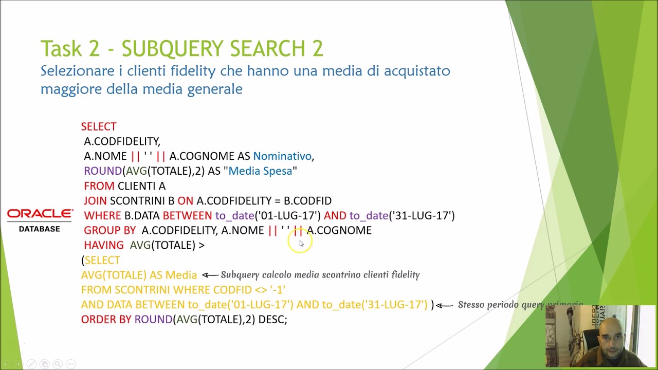 Sql Avanzato Subquery Con Having Youtube