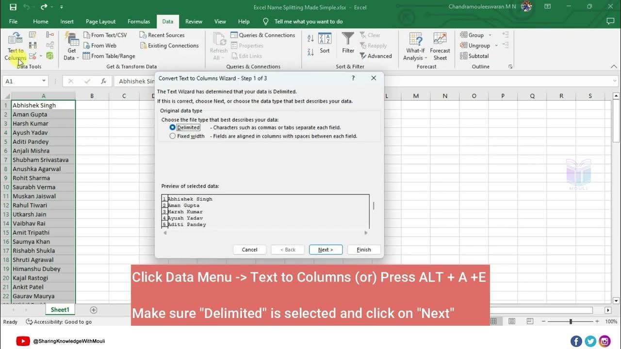 Excel Name Splitting Made Simple: Using Text to Columns and Flash Fill or Ctrl+E - YouTube