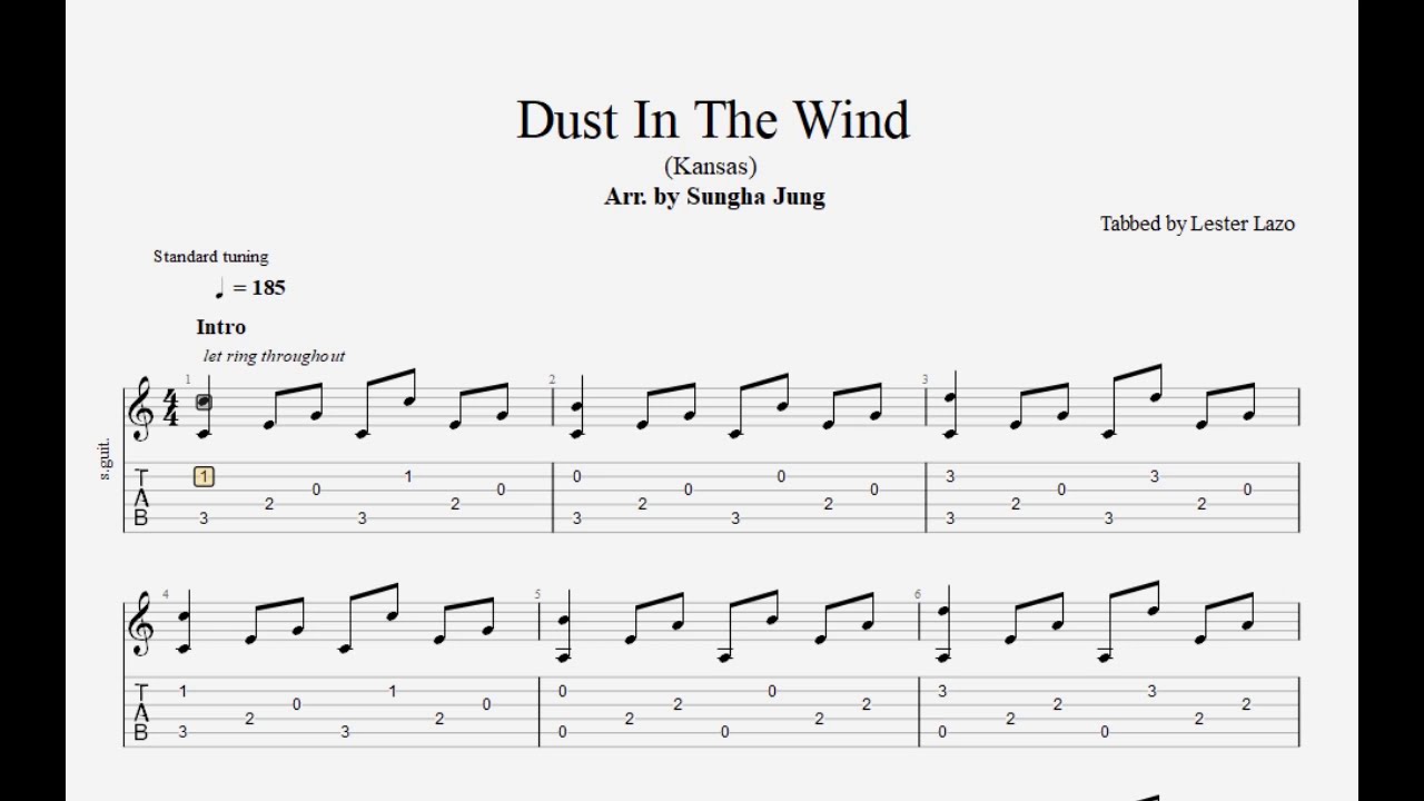 Dust In The Wind (Arr. by Sungha Jung) - Transcribed by Lester Lazo ...