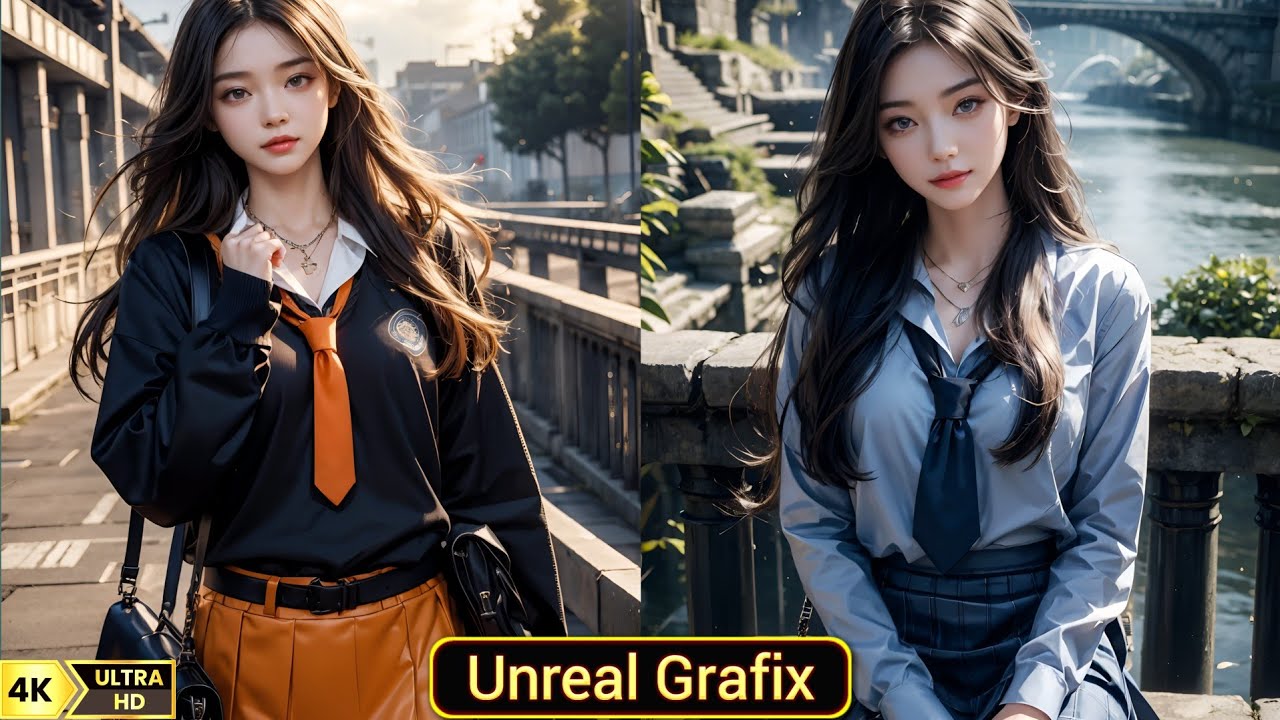 [4K60FPS] AI High School Girl Lookbook Part 3 | Ai School Uniform lookbook @UnrealGrafix - YouTube