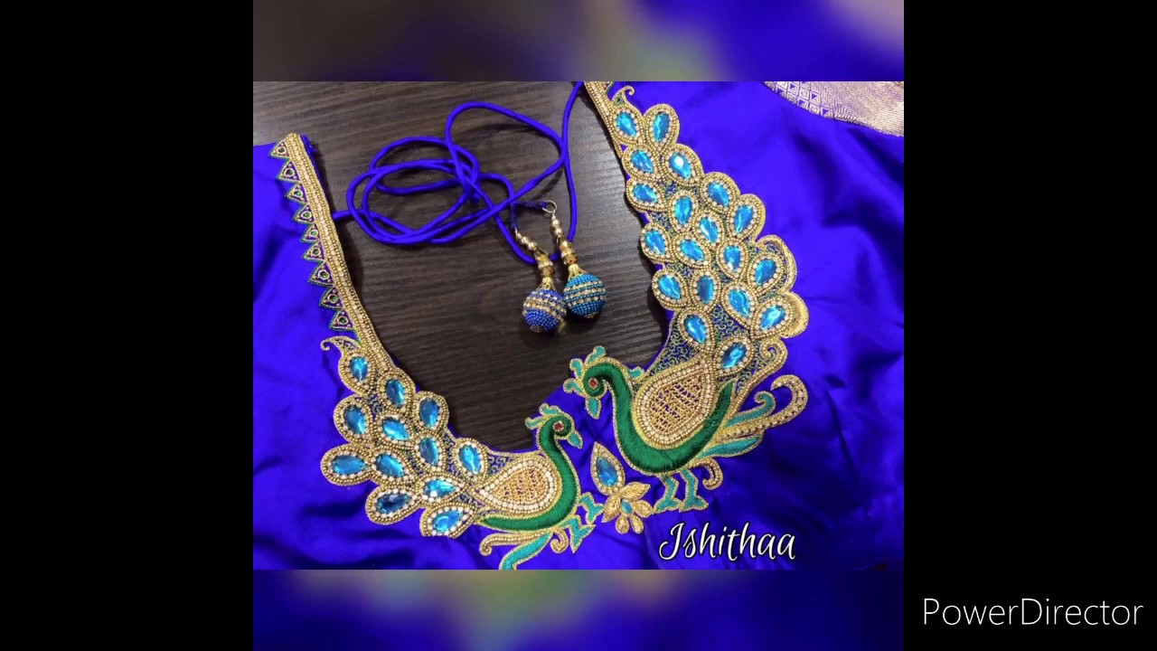 Peacock designs for blouse neck/peacock designer embroidery blouse/neck ...
