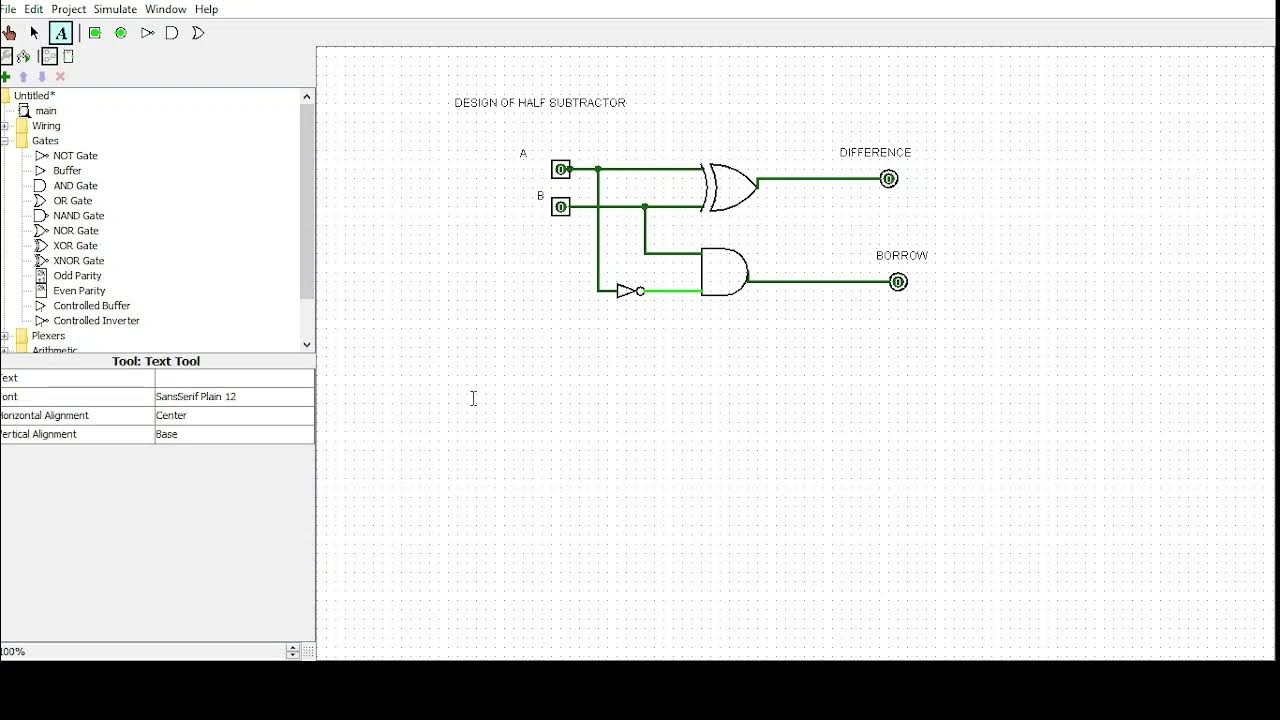DESIGN OF HALF SUBTRACTOR CIRCUIT USING LOGISIM - YouTube