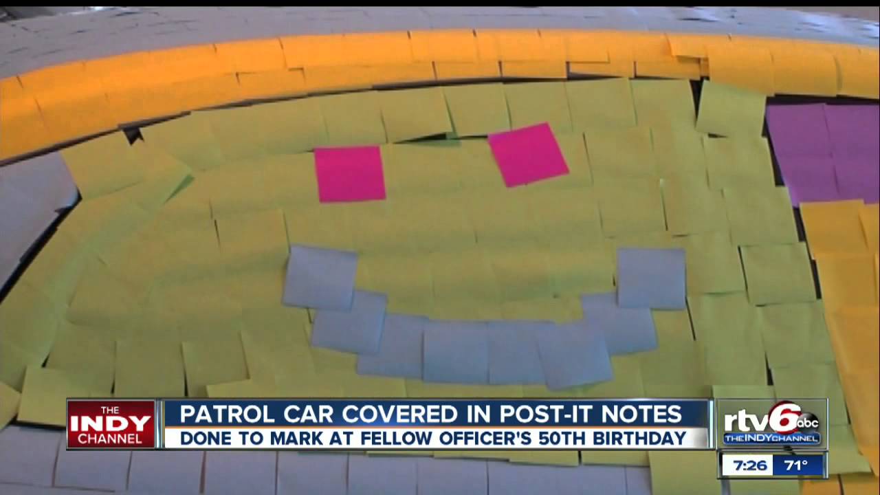 Patrol car covered in Post-it notes - YouTube