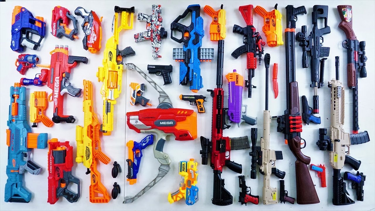 Mengumpulkan 7 Sniper Gun NERF CYCLONESHOCK Thunderbow AK47 M16 Barret ...