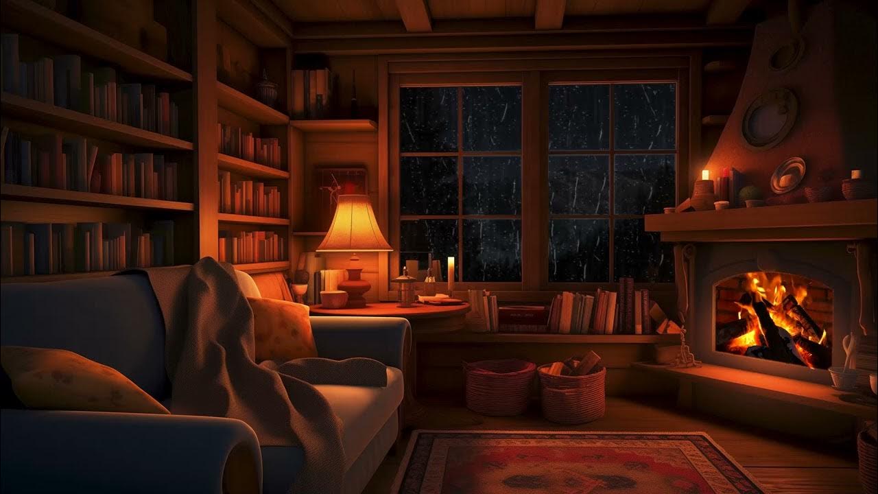 Thunderstorm with Lightnings, Rain, Crackling Fireplace For Sleeping, Relaxing in a Cozy Cabin ...