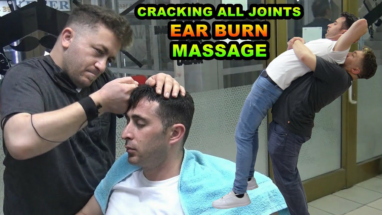 ASMR CRACKING MASTER BARBER & CRACKING ALL JOINTS & EAR BURN & head ...
