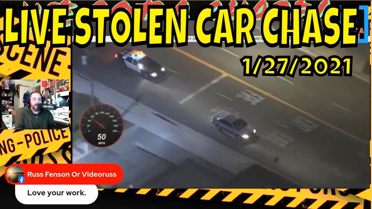 LIVE HIGH SPEED POLICE CHASE OF A STOLEN CAR IN LA 1-27-2021 - YouTube