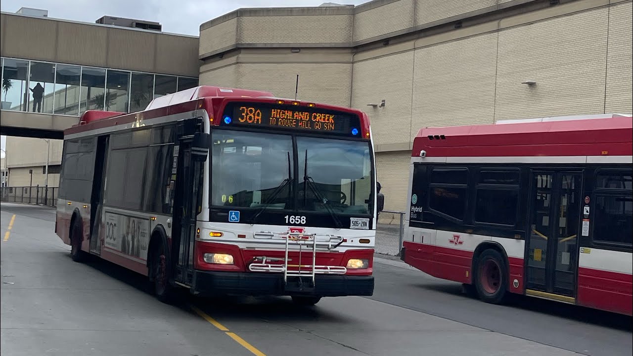 Part 1/2 TTC Bus Ride Orion NG Hev 1658 38A Highland Creek from STC to ...