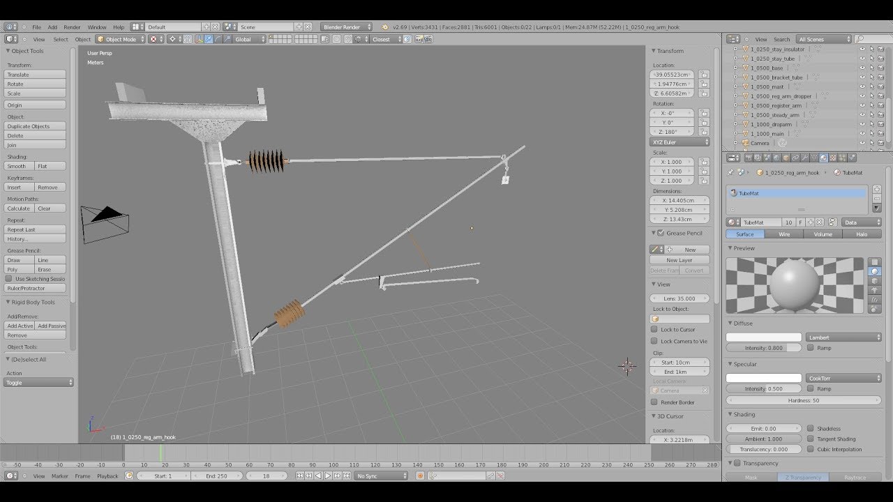Creating Drop Arm Assembly for OHE wiring in Blender - YouTube