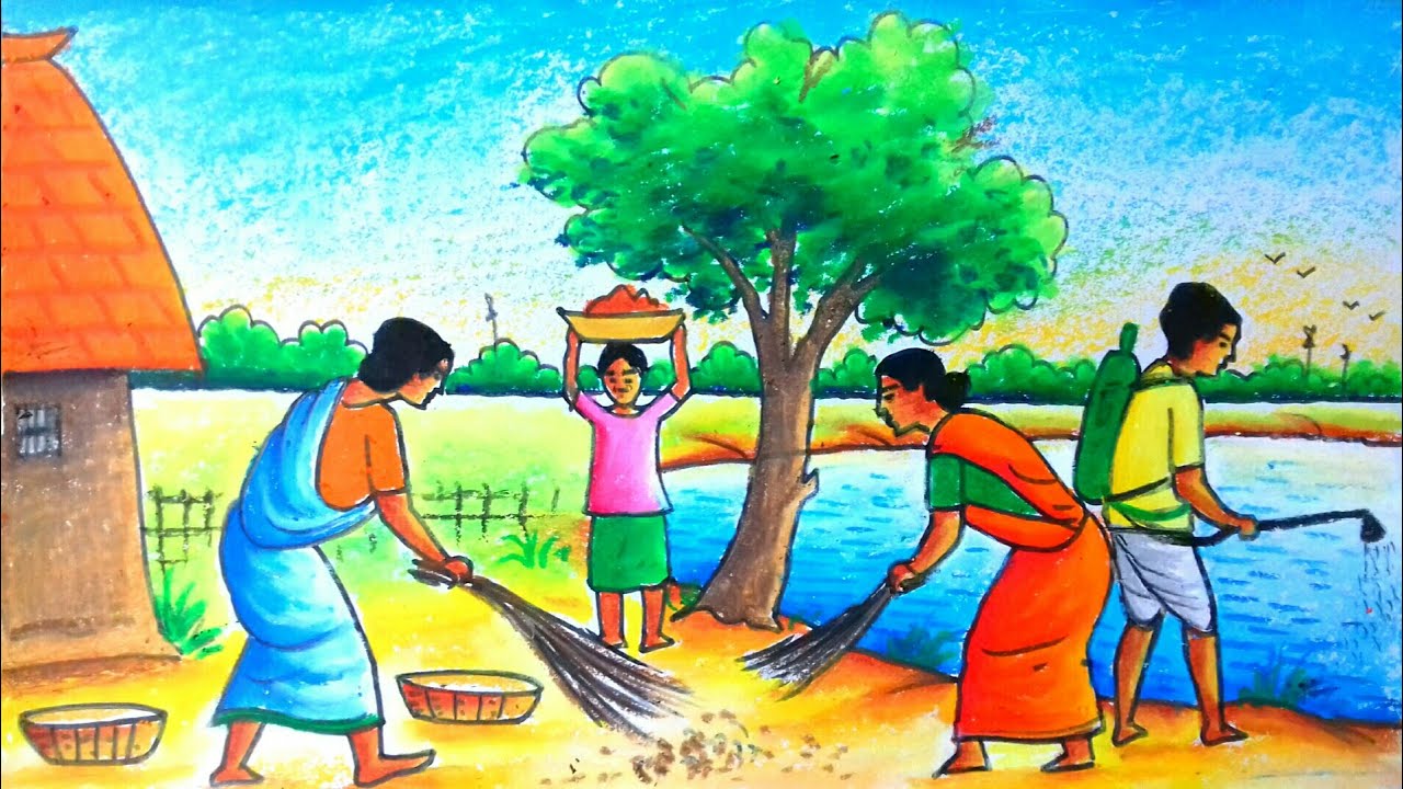 gandgi mukt mera gaon drawing||swachh bharat abhiyan painting||gram ...