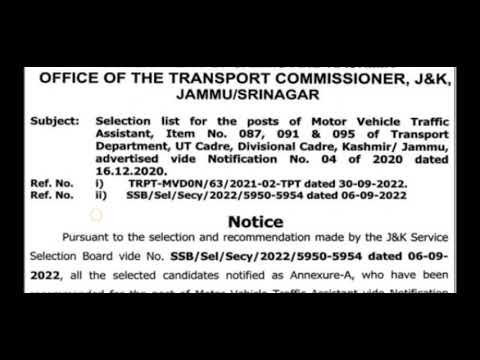 Appointments || Motor Vehicle Traffic Assistant || Transport ...