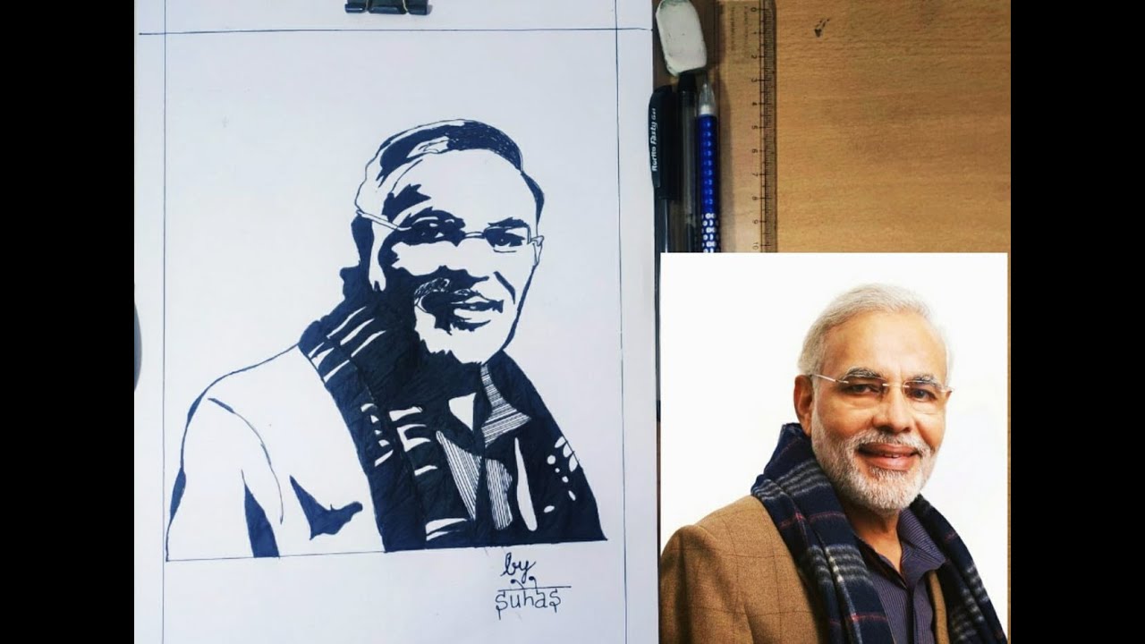 PM Narendra Modi Sketch|PM Modi Drawing|Narendra Modi Stencil Sketch ...
