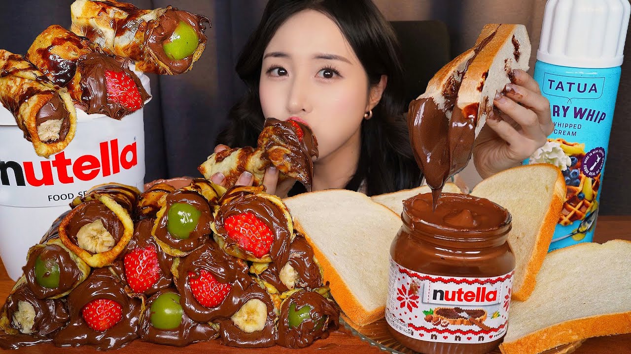 일년치 당충전 완료🍫 누텔라 초콜릿 과일 크레페 & 식빵 찍먹 먹방 ASMR Mukbang KoreanㅣDessert Nutella Chocolate Crepe - YouTube