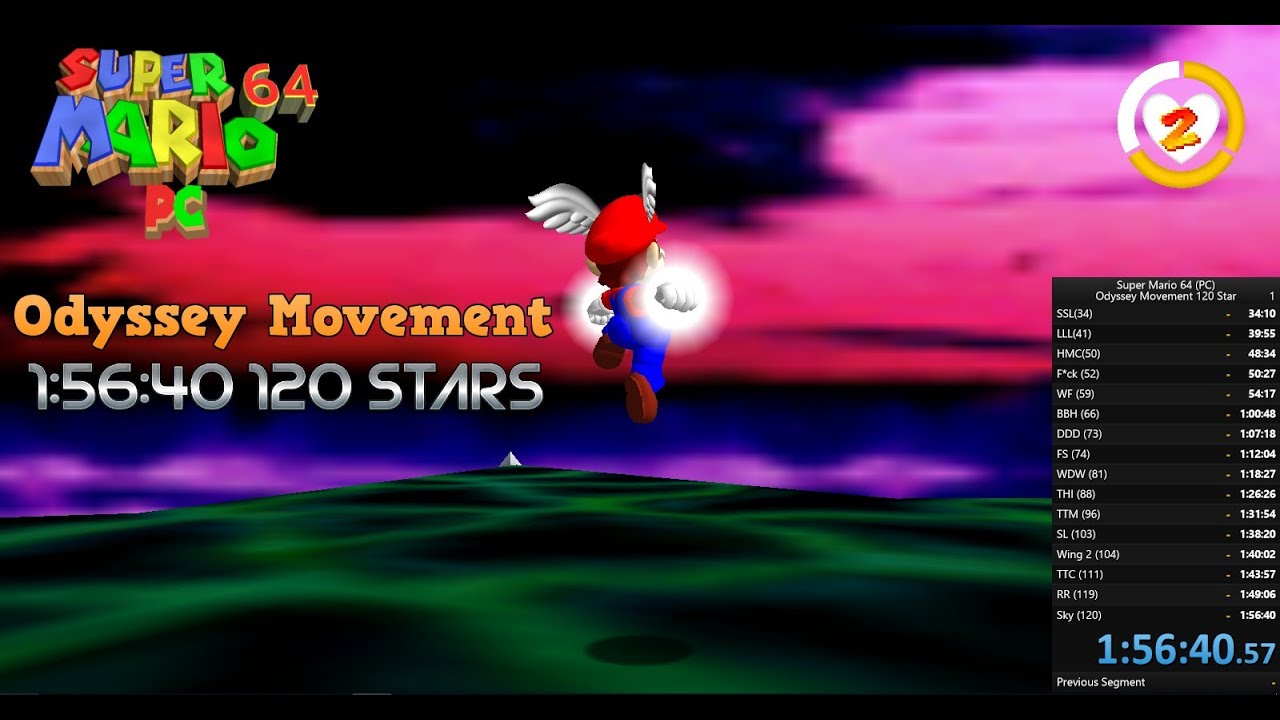 Super Mario 64 PC port Odyssey Movement 120 stars New PB (1:56:40 ...