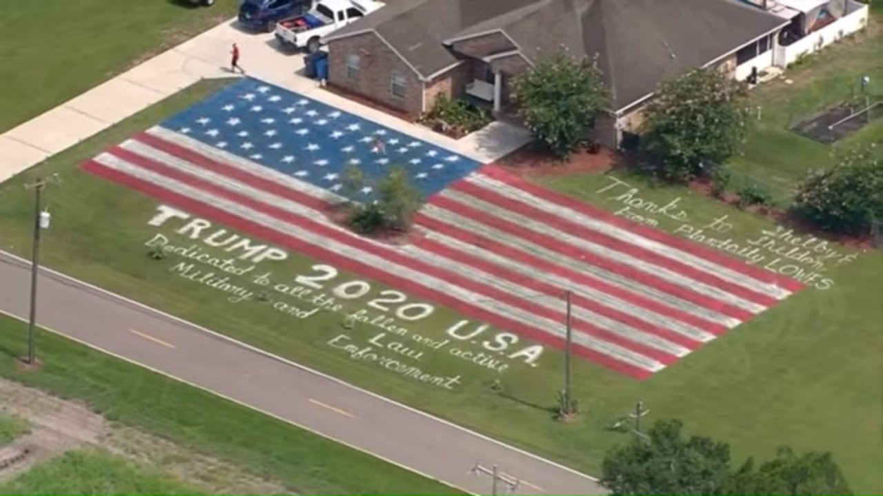 Giant American flag, 'TRUMP 2020' painted on home’s lawn - YouTube
