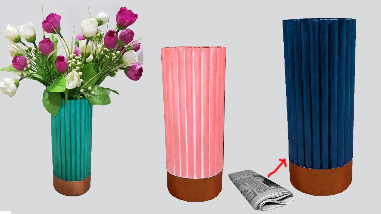 Newspaper flower vase ll beautiful flower pot ll newspaper craft ll ...