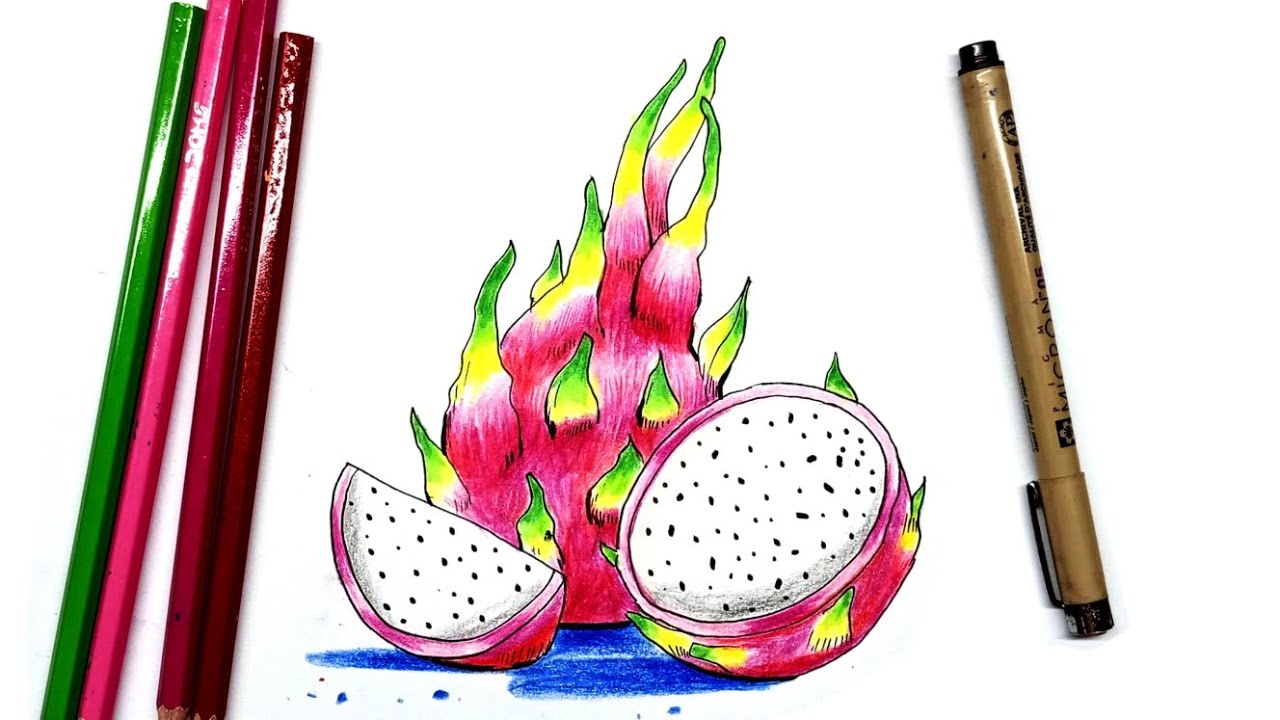 How to draw Dragon Fruit /Easy fruits drawing for kids. Dragon Fruit ...