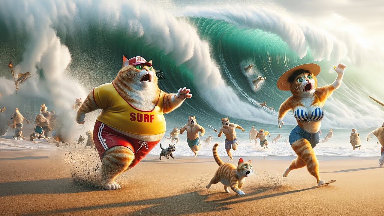 Cat meet Tsunami Disaster 🐱🌊 #cat #catmemes #aiart - YouTube