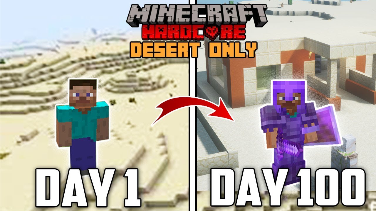 I Survived 100 DAYS OF HARDCORE MINECRAFT, In A DESERT ONLY WORLD (Part ...