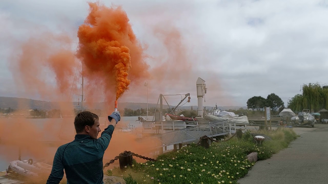 SOLAS handheld striker smoke flare demonstration - YouTube