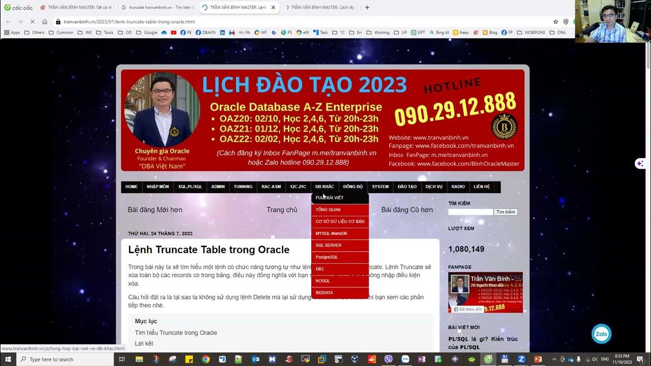 Buổi 09 - Undo_Truncate vs Delete | Trần Văn Bình Oracle Database Master - YouTube