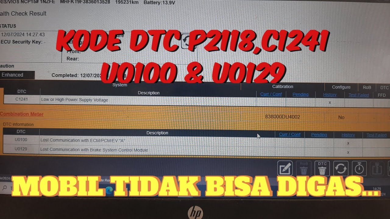 MOBIL TIDAK RESPON SAAT DI GASS //Kode DTC P2118,C1241,U0100,U0129 ...