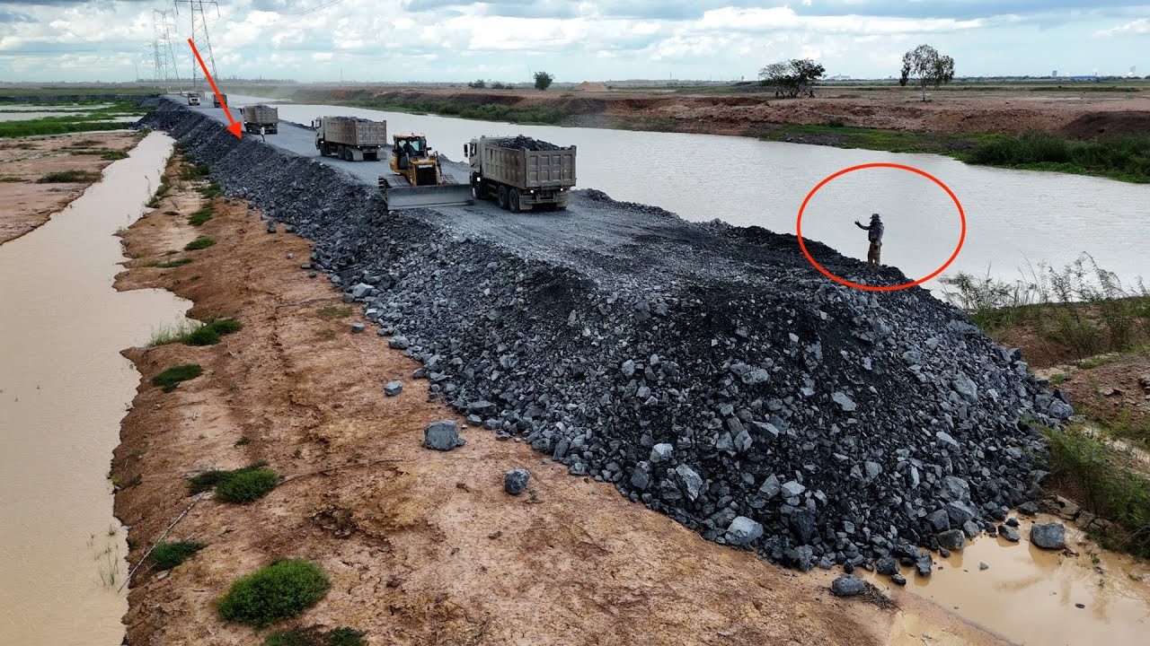 WOW,Amazing !!Truck Delivery Rock and Bulldozer Shantu on Building Road ...
