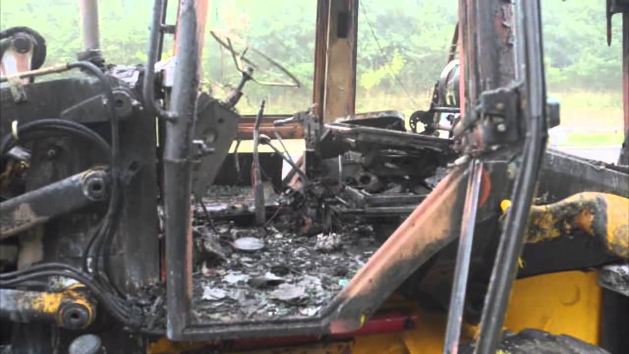 JCB on fire near busy North-east road - YouTube