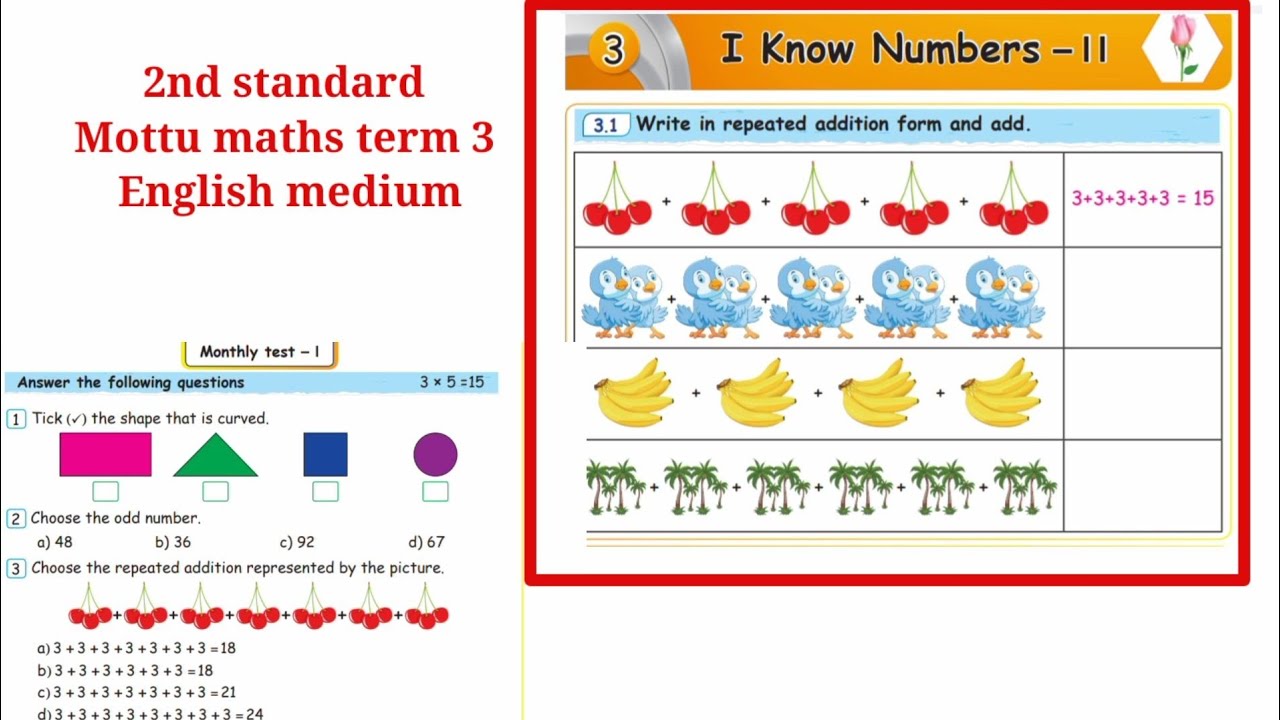 EE 2nd standard Mottu maths term 3 work book answers Unit 3 I know numbers 2 English medium ...