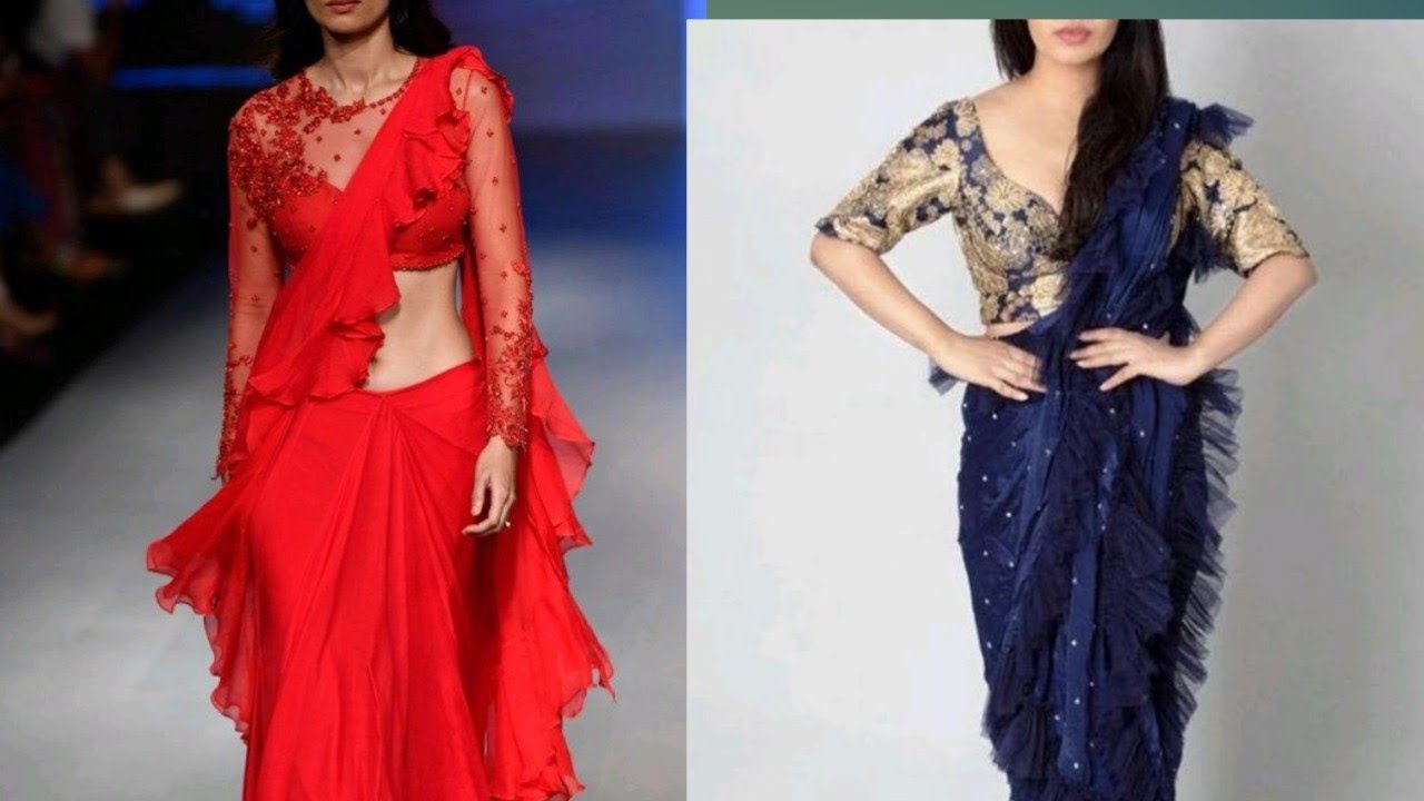 latest frill/ruffle saree design collections || latest party wear ...