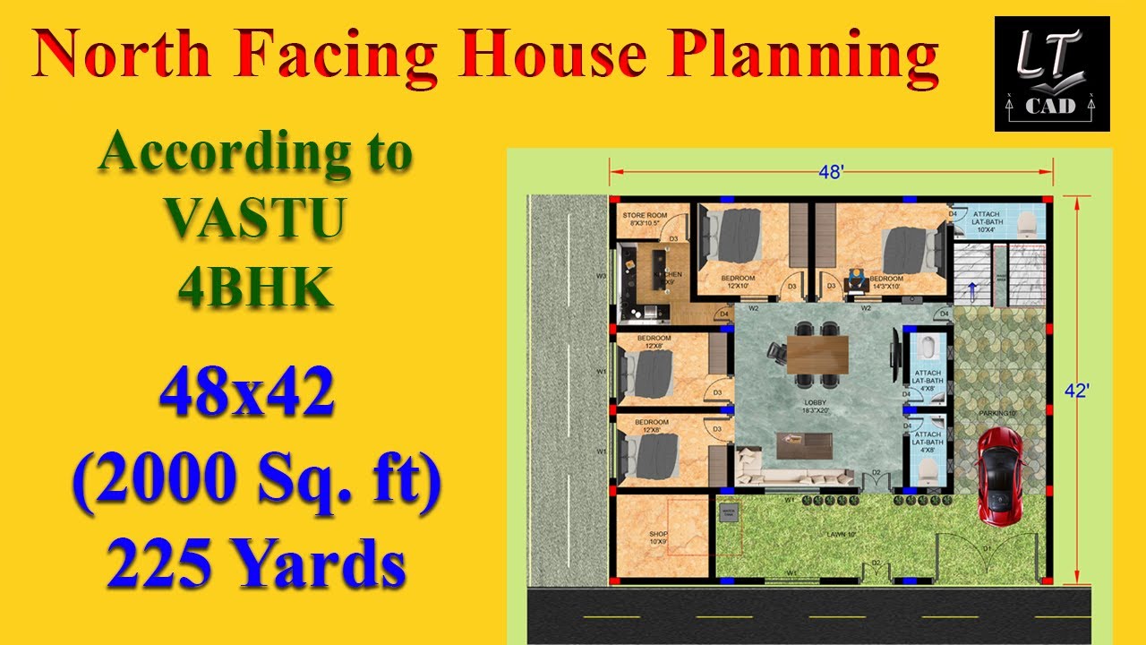 North Facing House Design With Vastu | 48X42 Feet| 2000 sqft.| 225 ...