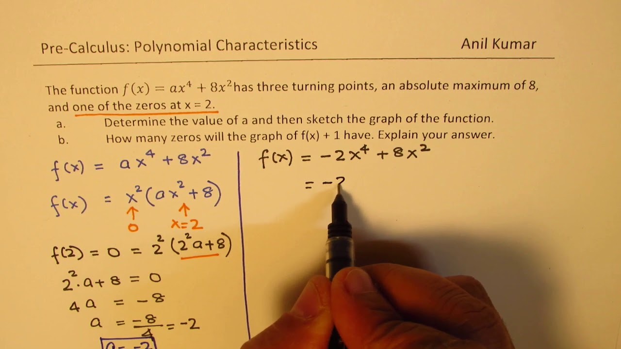 Quartic Polynomial Equation F x ax 4 8x 2 With Absolute Maximum Of 8